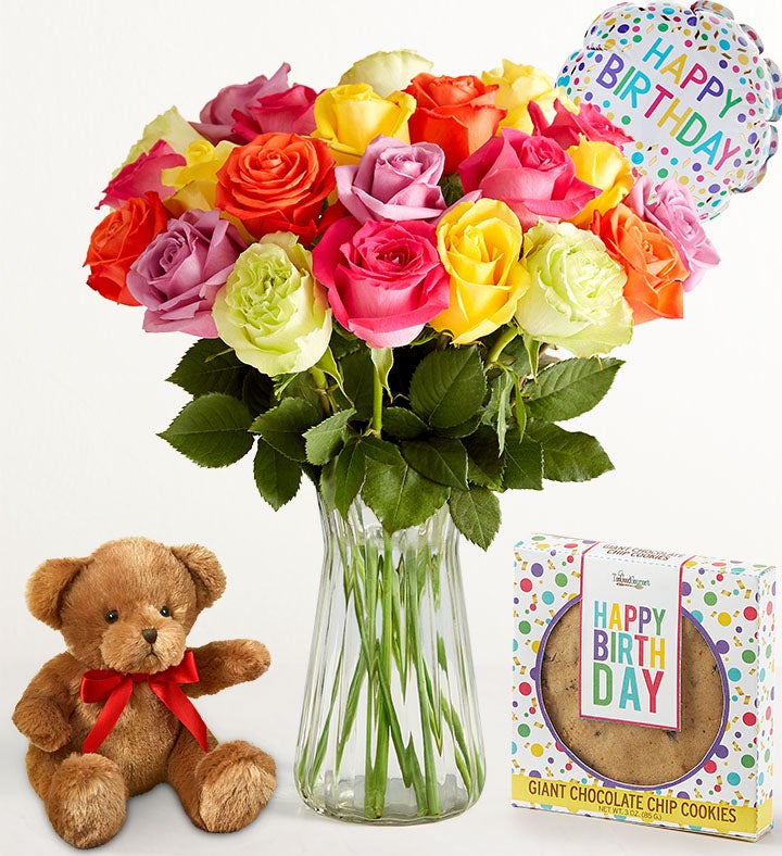 Happy Birthday Flowers Assorted Roses, 12-24 Stems | 1800Flowers.com ...