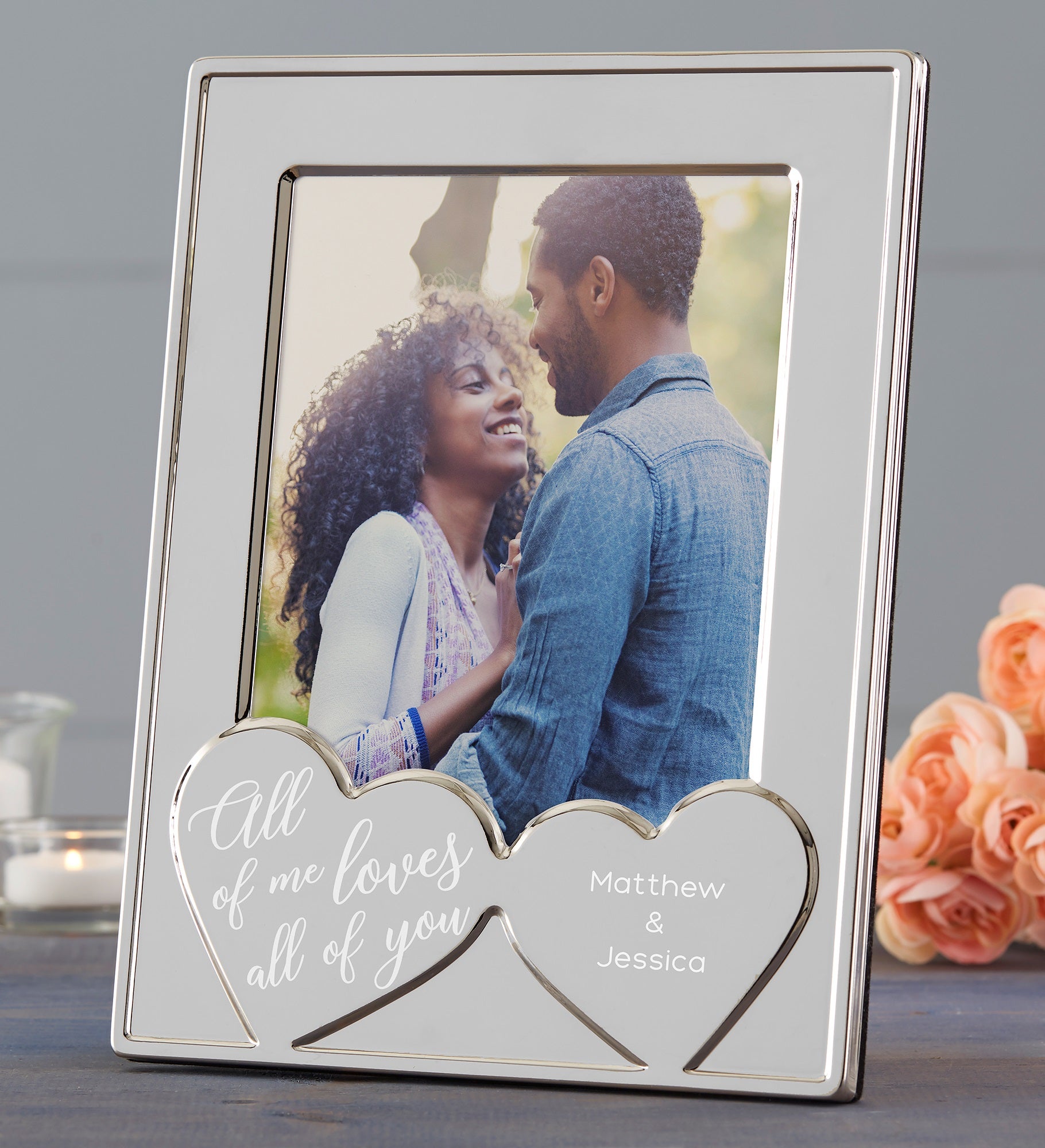 Romantic Hearts Engraved Silver Picture Frame